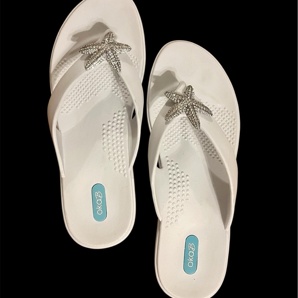 OKA b. | Shoes | Oka B White Flip Flops Size L Wsilver Rhinestone ...